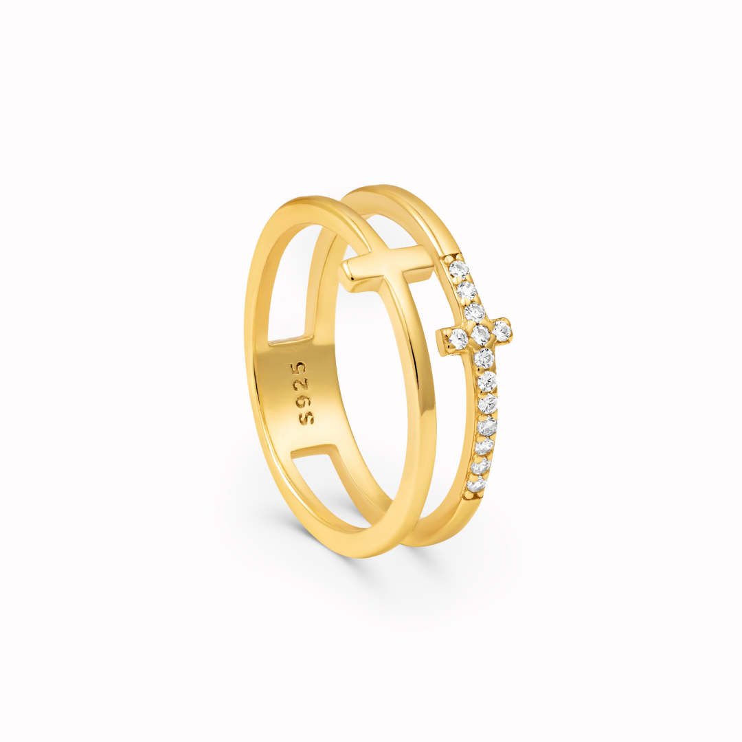To My Daughter Gold Twin Band Cross Ring
